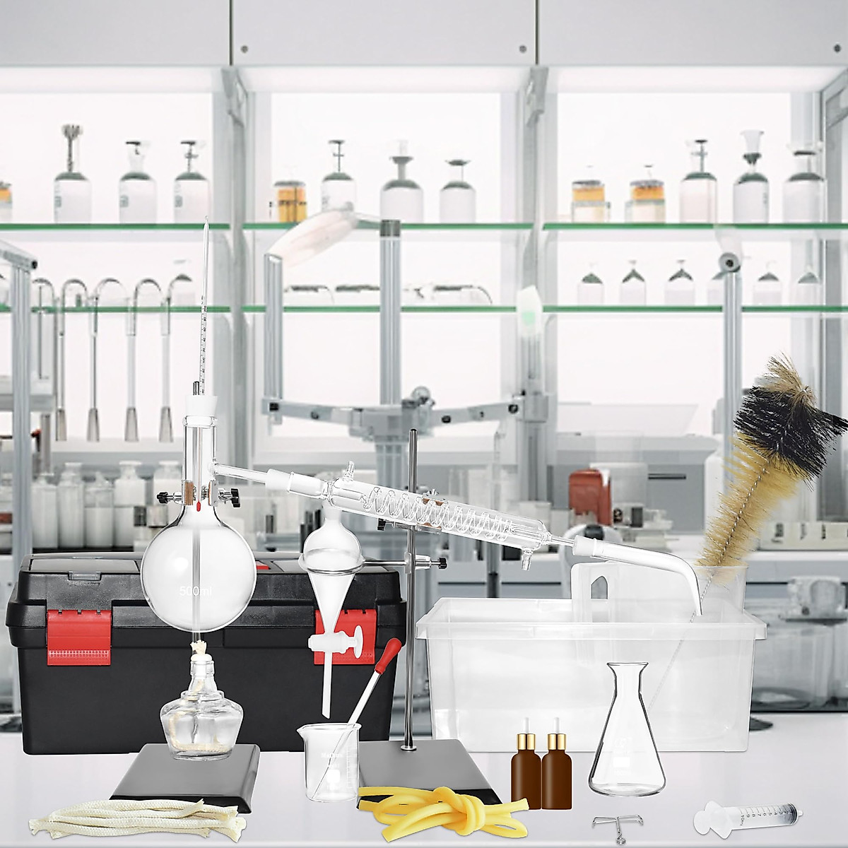 Home Distiller Distilling to Making Your Own Essential Oil, Moonshine, Alcohol Distiller Chemistry Lab Glassware Kit,Glass Distilling,Distillation Apparatus 22pcs Kit, 500 ML