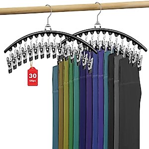 Leggings Organizer for Closet, Collapsible Metal Pants Hangers Space Saving with 30 Rubber Coated Clips(2 Pack), 360° Rotation for Better Organizer&Display, Magic Hat/Skirts/Leggings Hangers