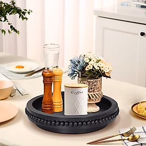 Farmhouse Lazy Susan Organizer with Beads, Wooden Lasy Susan Turntable for Cabinet, 360 Degrees Rotating Display Stand, Decorative Lazy Susan for Table, Wooden Tray Riser with Beads for Spice Rack