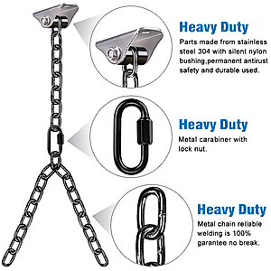 BeneLabel Heavy Duty Porch Swing Chain Kit with Silent Hangers, Hammock Chair Hardware for Indoor/Outdoor Hanging Chairs, Punching Bags and More, Easy Installation, Rustproof, 1000LB Capacity, 81"