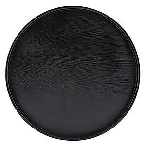 Wood Serving Tray, Black Round Serving Tray Wooden Serving Tray Wood Round Serving Dishes, Trays & Platters 14.7*14.7 Inch