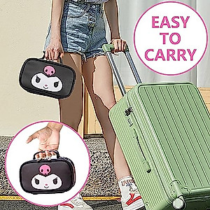 NGCJZF Kawaii Anime Makeup Bag, Cute Cartoon Cosmetics Bag, Mini Travel Toiletry Bag, Waterproof Reusable Faux Leather Makeup Accessories for Women (Black)