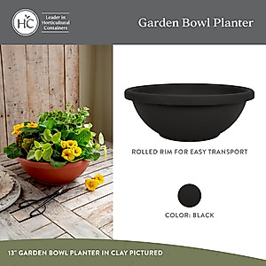 The HC Companies Shallow Planter with Drainage - Contemporary Garden Bowl Planter for Flowers, Herbs & More - Round Succulent Planter Pot for Indoors and Outdoors (20" Black, Pack of 1)