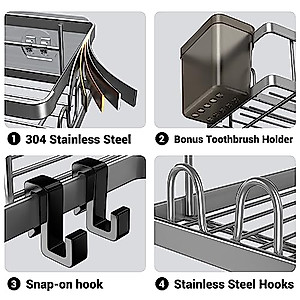 Corner Shower Caddy Bathroom Organizer: 2 Pack Adhesive Shower Shelf Decor- No Drilling Stainless Steel Shower Storage Rack with Hooks and Toothpaste Holder - Bathroom Accessories Shower Stuff