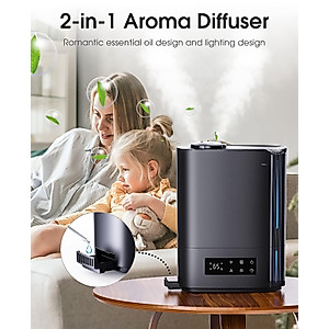 Humidifiers for Bedroom, 6L Top Fill Cool Mist Humidifiers for Large Room for Plants,TABYIK Air humidifier with Humidistat and Timer, with Essential Oil Diffuser Quiet for Home Black