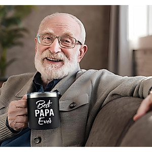 Hyturtle Best Papa Ever Coffee Black Mug/Tumbler 14oz Gift For Dad, Gifts For Dad From Daughter, Son, Kids - Fathers Day - Birthday Gift Ideas For Daddy - Christmas Gifts For Father, Men