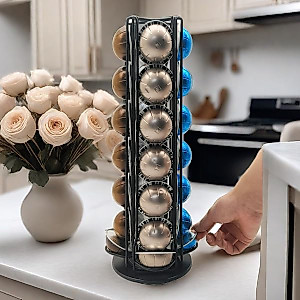 Miuly Coffee Capsule Holder For Nespresso Vertuoline, Coffee Capsule Stands Rotating Pod Rack holds 28 Nespresso Vertuo Pods, Black