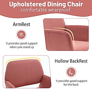 KCC Small Modern Dining Room Arm Chairs 1 Piece, Mid-Century Upholstered Velvet Side Seat Club Guest with Metal Tube Legs for Kitchen, Living Room, Rose
