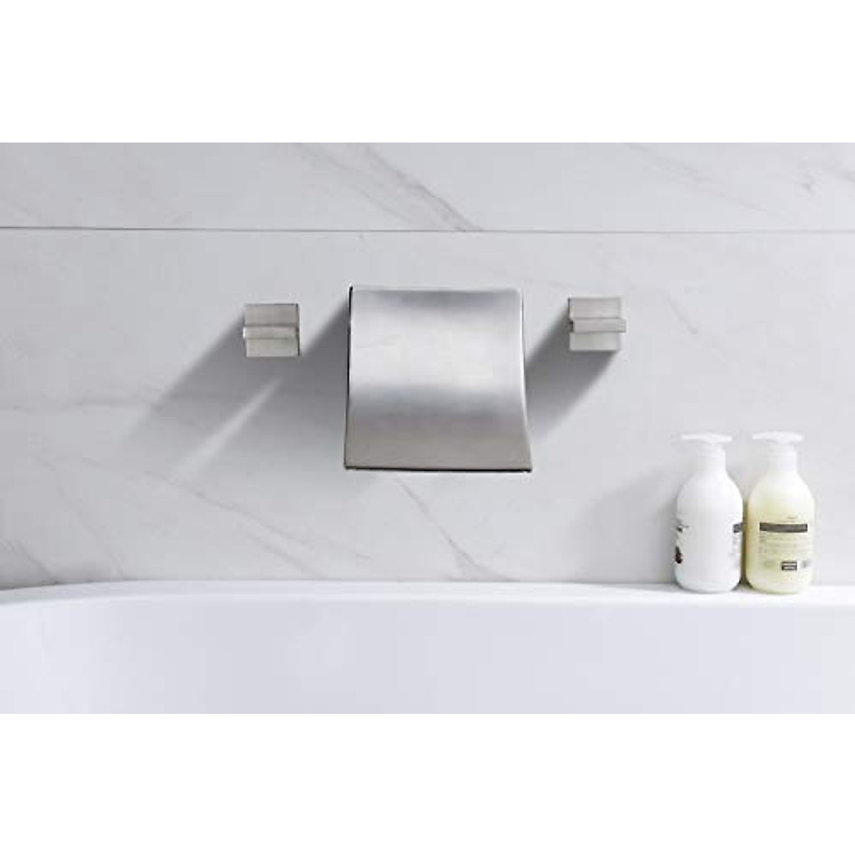 SUMERAIN Wall Mount Waterfall Tub Faucet 3 Hole Brushed Nickel Bathtub Faucet, Extra High Flow Rate