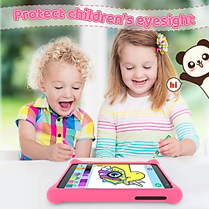Kunleba 7 Inch Kids Tablet Andriod 12 Tablet for Kids Quad Core 2GB RAM 32GB ROM 128GB Expansion Parental Control Learning Tablet Portable Shockproof Case (Pink)