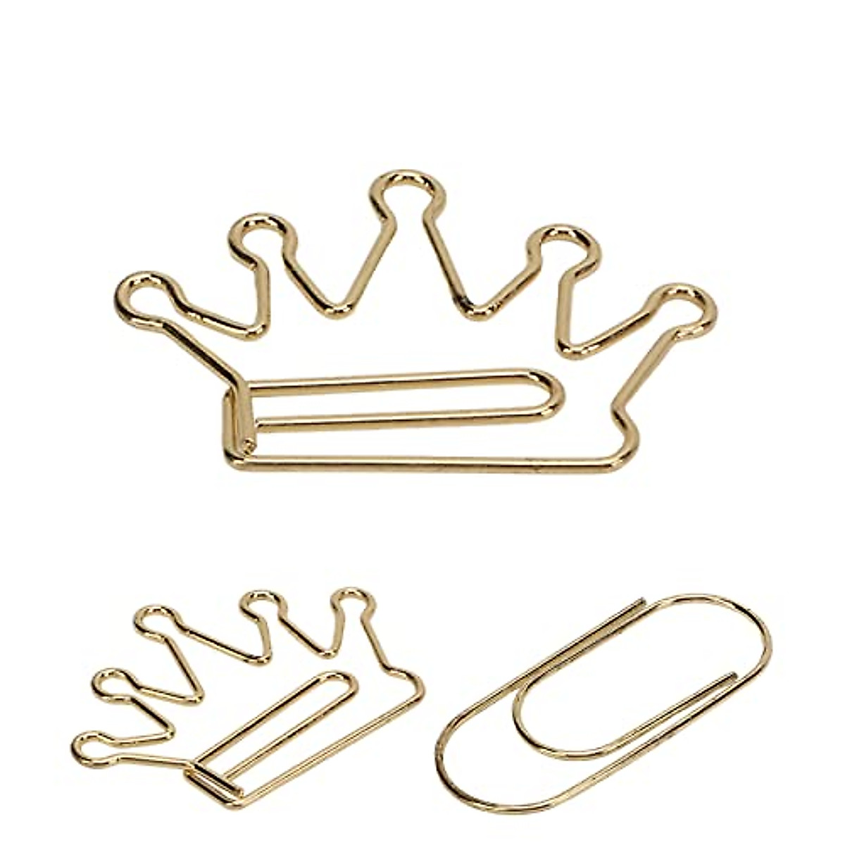 100Pcs Cute Paper Clips Bookmark Marking Document Organizing Clip Electroplating Process Gold Paper Clips for Home(Crown Modeling)