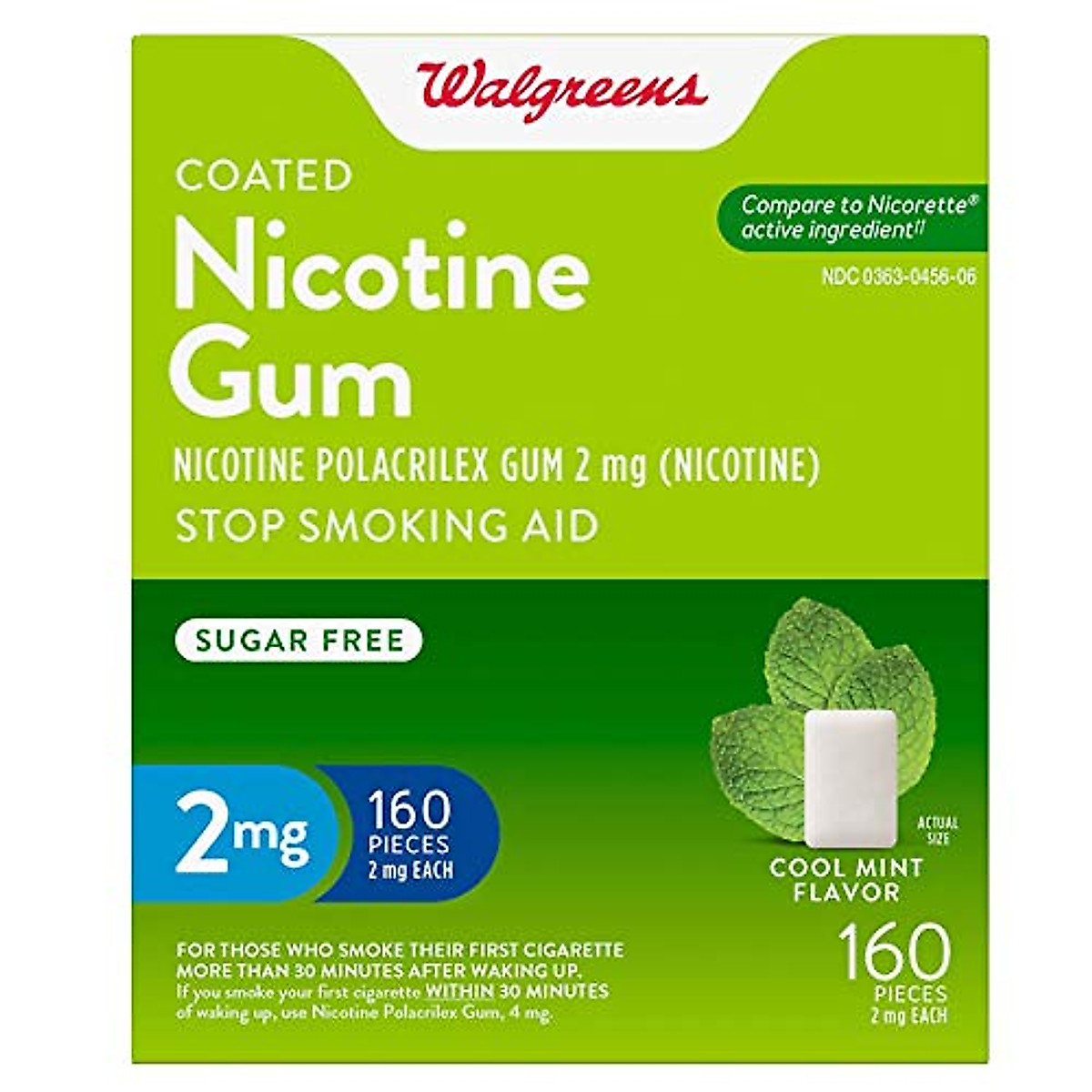 Walgreens Coated Nicotine Gum 2mg, Mint 160 ea