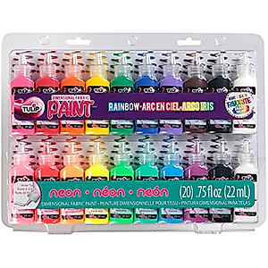 Tulip Dimensional Fabric Pack, Non-Toxic and Permanent 3D Paint for Fashion Party 20 Pack