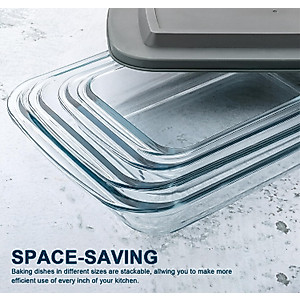 8-Piece Deep Glass Baking Dish Set with Plastic lids,Rectangular Glass Bakeware Set with BPA Free Lids, Baking Pans for Lasagna, Leftovers, Cooking, Kitchen, Freezer-to-Oven and Dishwasher, Gray