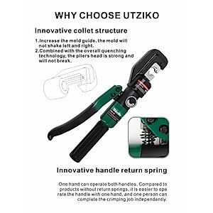 UTZIKO Hydraulic Cable Lug Crimper 10 US TON 12 AWG to 00 (2/0) Electrical Terminal Cable Wire Tool Kit with 9 Die (12awg~00awg Crimping Tool+Cut)