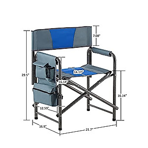 YISH W24178768 Portable Folding Compact Lawn Storage Pockets, Heavy Duty Lightweight Beach Chairs for Outdoor Camping Hiking Picnics Fishing Travel, Blue&Gray