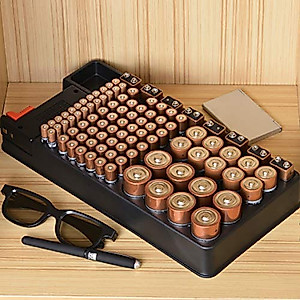 ANLIZN The Battery Storage Organizer Case and Battery Tester with No Lid, for Drawer Design, Holds 110 Batteries Various Sizes for AAA, AA, 9V, C, D and Button Battery