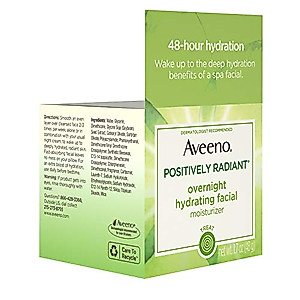 Aveeno Positively Radiant Overnight Hydrating Facial Moisturizer with Soy Extract and Hyaluronic Acid, Oil-Free and Non-Comedogenic, 1.7 oz