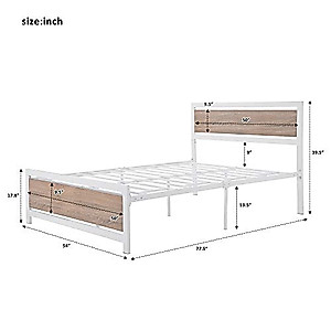 Tensun Full Size Bed Frame with Footboard and Wood Headboard,Heavy Duty Platform Bed Frame, Steel Slats Mattress Foundation Square Pipe Design, No Box Spring Needed, Noise Free, White