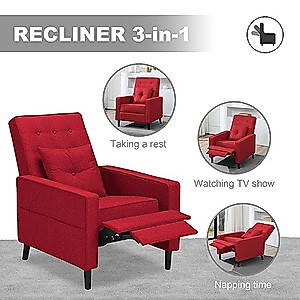 XSPRACER Push Back Recliner Chair, Lounge Chair for Bedroom, Living Room Chair, Linen, Red, Single One