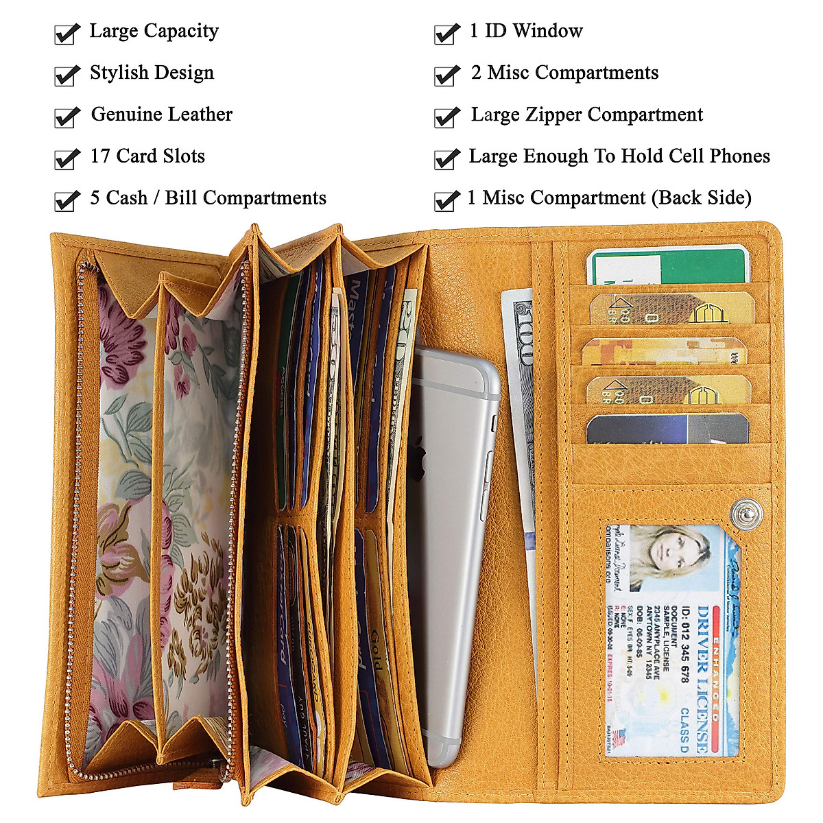 Mou Meraki Women RFID Blocking Real Leather Bifold Wallets For Women-Shield Against Identity Theft (LIGHT YELLOW)