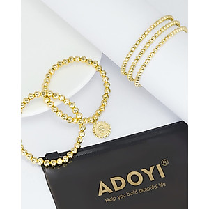 adoyi Gold Bracelets for Women, Gold Chain Bracelet Sets 14K Gold Initial Beaded Bracelets Adjustable Stretch Stackable Layered M Bracelet Set for Women Teen Girls Jewelry Gifts