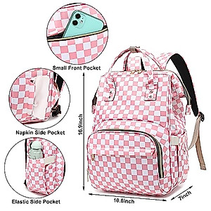 Dezcrab Checkered Lunch Backpack for Women Girls, Insulated Cooler Backpack Laptop Backpack School Backpack Bookbag Nurse Work Backpacks (Pink)