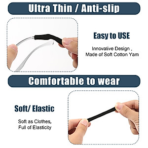 4pcs Eyeglasses Temple Tips Sleeve Retainer, Upgrade Soft Knitting Cotton Fabric Eyeglass Ear Cushion Anti-Slip Temple Pads for Sunglasses Glasses Reading Glasses (Black)