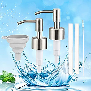 Easy-Tang Silver Soap Dispenser Pump Replacement 304 Rust Proof Stainless Steel Soap Pump Head for Regular Mouth Bottle (2 Packs)