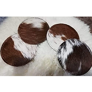 Set of 4 Natural Cowhide Tea Coasters | Hair On Round Tea Coasters for Multipurpose