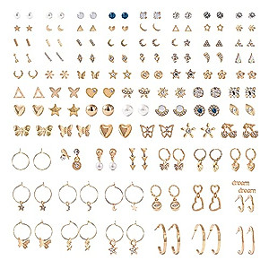Earring Sets for Women Hypoallergenic Assorted Multiple Stud Earrings Set Cute Star Moon Heart Ball Faux Pearl Small Butterfly Jewelry Graduation Gifts (Style-01)