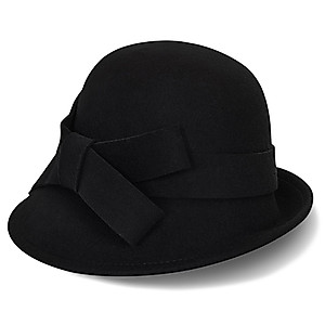 Womens Winter-Cloche-Hat 1920s Classic-Church-Dress Wool-Felt-Bucket-Hats with Flowers(M-L)