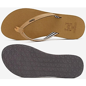 KuaiLu Womens Arch Support Flip Flops Comfortable Yoga Mat Slip on Leather Walking Thong Cushion Sandals Summer Beach Orthotic Slides Travel Essentials Indoor Outdoor Slippers Shoes Khaki Size 8