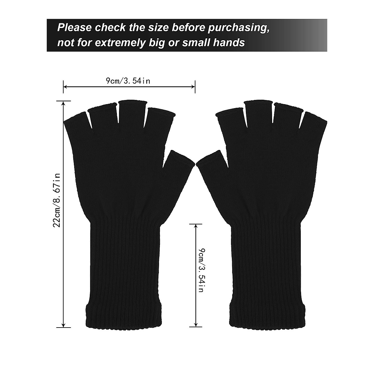 Pangda 2 Pairs Unisex Fingerless Gloves Half Finger Stretchy Knit Gloves Lengthen Wrist Mittens Winter Warm Gloves (Size 1, Black)