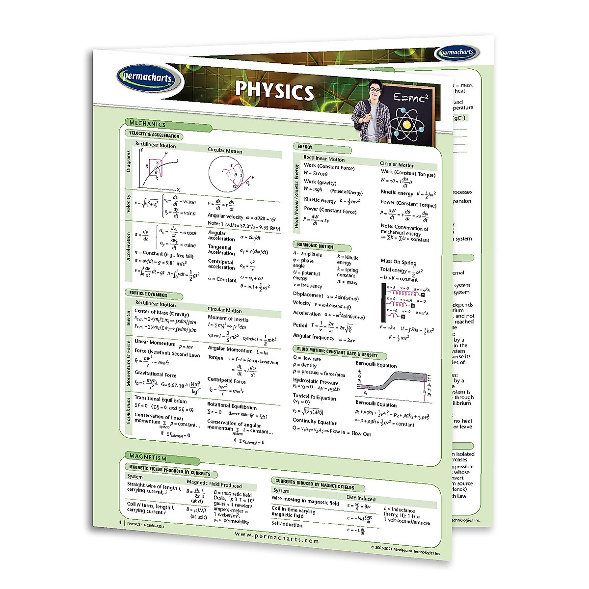 Permacharts Physics Reference Guides- High School Physics Quick Reference Guide - 4 Chart Bundle