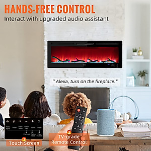 VEVOR Electric Fireplace, 50-inch Wall Mounted and Recessed Fireplace, Fit for 2 x 4 and 2 x 6 Stud, Adjustable Flame Colors and Speed with Remote Control & Timer, Compatible with Alexa, 1500 W, Black