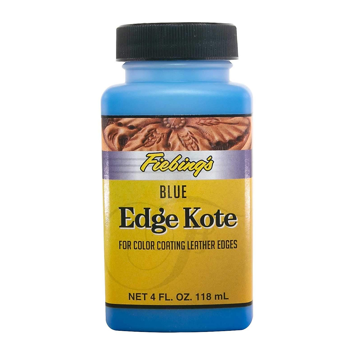 Fiebing's Edge Kote (4oz, Blue) - Leather Edge Paint for Shoes, Furniture, Purses, Couches, Belts - Flexible, Water Resistant, Semi Gloss Color Coating Leather Dye to Protect Natural Edges