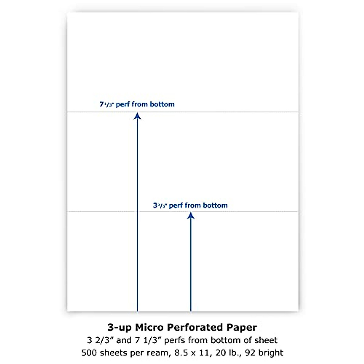 PrintWorks Professional Paper, 8.5 x 11, 20 lb, 2 Horizontal Perfs 3.66" and 7.33", 500 Sheets, White (04120)