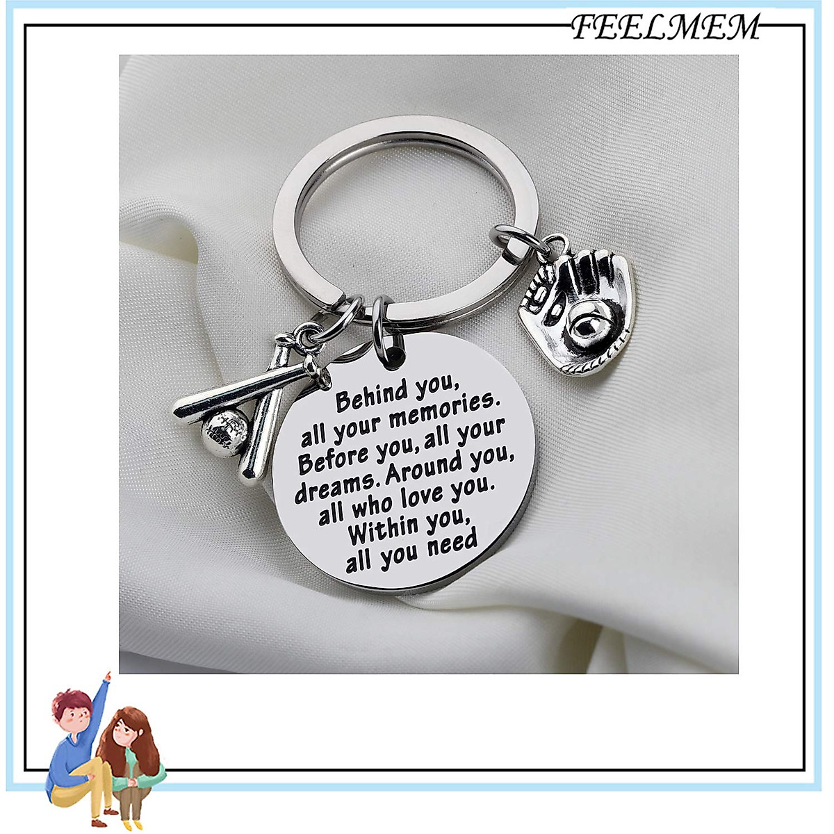FEELMEM Baseball Keychain Baseball Player Gift Behind You All Memories Before You All Your Dream Keychain Softball Baseball Jewelry Baseball Mom Gift (Baseball Keychain)