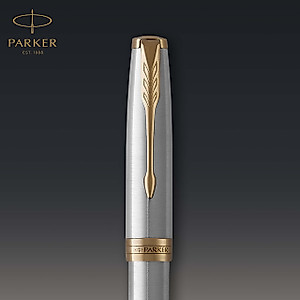 PARKER Sonnet Fountain Pen, Stainless Steel with Gold Trim, Fine Nib (1931504)
