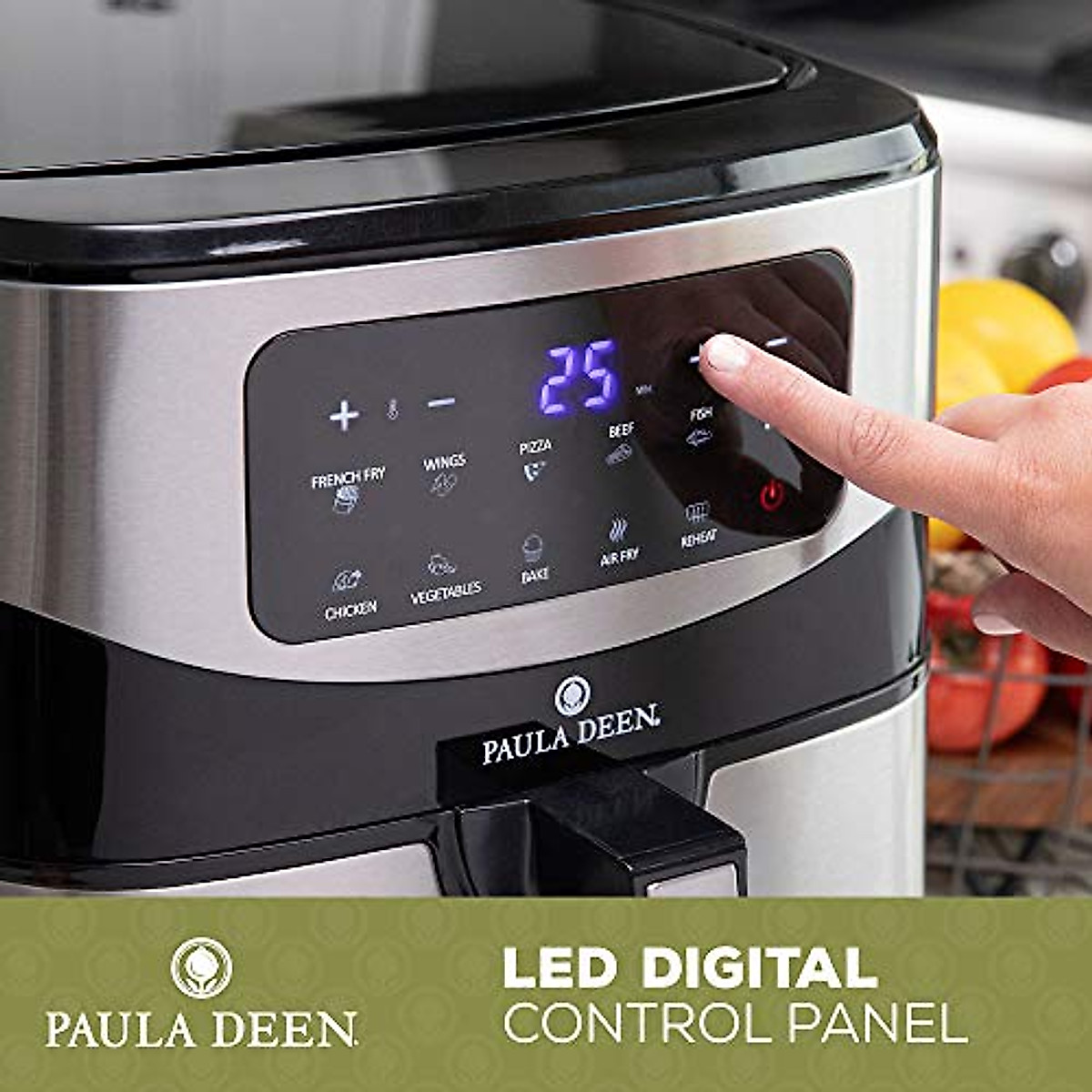 Paula Deen Stainless Steel 10 QT Digital Air Fryer (1700 Watts), LED Display, 10 Preset Cooking Functions, Ceramic Non-Stick Coating, Auto Shut-Off, 50 Recipes (Stainless Steel)