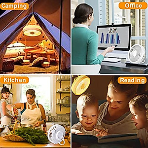 Tremdwoto Portable Camping Fan with Rechargeable 4000mAh Battery Operated, 180°Rotation, LED Light and Hook for Outdoor Tent Picnic Barbecue Fishing Travel - Perfect for Your Next Adventure!