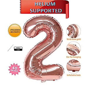 40 Inch Rose Gold Jumbo 2 Number Balloons Huge Giant Balloons Foil Mylar Number Balloons for Birthday Party,Wedding, Bridal Shower Engagement Photo Shoot, Anniversary (Rose Gold,Number 2)