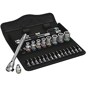 Wera 05004018001 8100 SA 8 Zyklop Metal Ratchet Set with Switch Lever, 1/4" Drive, Metric, 28 Pieces