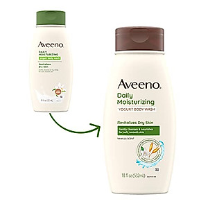Aveeno Daily Moisturizing Yogurt Body Wash with Soothing Prebiotic Oat & Vanilla Scent, Gentle Daily Body Cleanser Nourishes Dry Skin With Moisture, Paraben, Soap & Dye-Free, 18 fl. oz (Pack of 3)