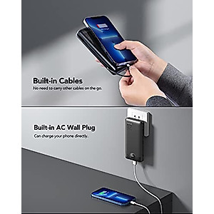 Portable Power Bank 20000mAh,VRURC 22.5W USB Port Fast Charging Portable Charger,Built-in AC Wall Plug, Micro&USB C Cables,4 Output Dual Input LED Display Integrated External Battery For Smart Devices