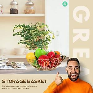 Zerodeko Round Wire Basket Metal Fruit Bowl Decorative Bowl Modern Centerpiece Bowl Countertop Fruit Holder Serving Tray for Kitchen Counter Bread Snacks Candy Vegetable Golden Fruit Bowl