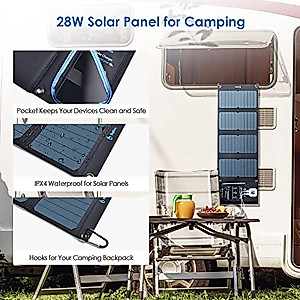 Solar Panels Charger with Digital Ammeter, BigBlue 28W SunPower Camping Solar Panel, Dual USB(5V/4A Overall), IPX4 Waterproof, Compatible with iPhone 13/11/Xs/X/8/7, iPad, Samsung Galaxy, Google Pixel