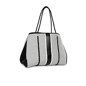 Haute Shore-Greyson Dash Neoprene Tote Bag w/Zipper Wristlet,Heather Marle W/White and Black Stripe
