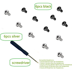 Studio 3 Headband Screws Replacement for Beats Studio 2 Headband Screws, Studio3 Screws, Beats Studio 3 A1796 Headphones Screws+Screwdriver Repair Kit (6pcs Silver+6pcs Black)